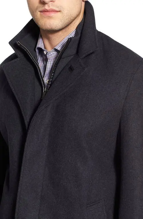 Cole Haan Wool-blend Topcoat With Inset Knit Bib