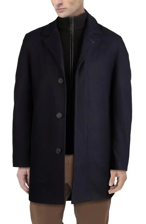 Cole Haan Wool-blend Topcoat With Inset Knit Bib
