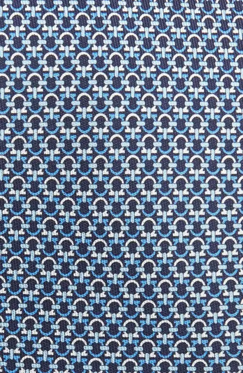 FERRAGAMO Gancini Pattern Silk Tie - F.navy/ Azzurro