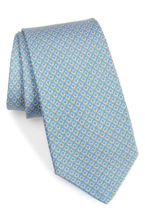 FERRAGAMO Gancini Pattern Silk Tie - Royal/ Giallo