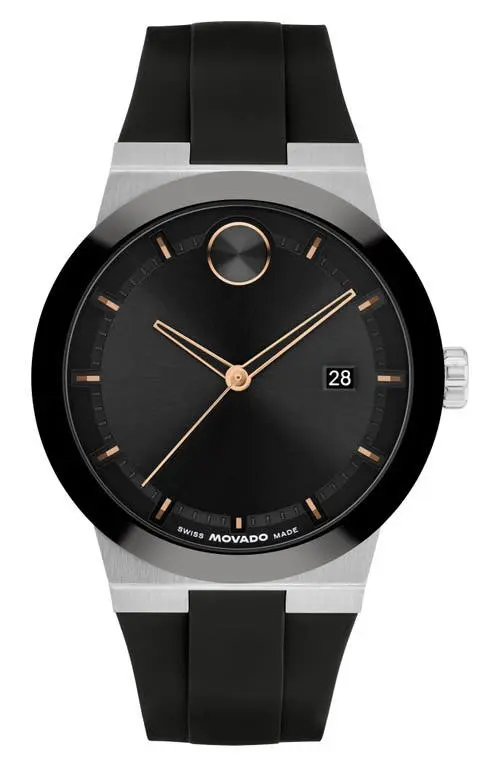 Movado Fusion Silicone Strap Watch - Black Dial