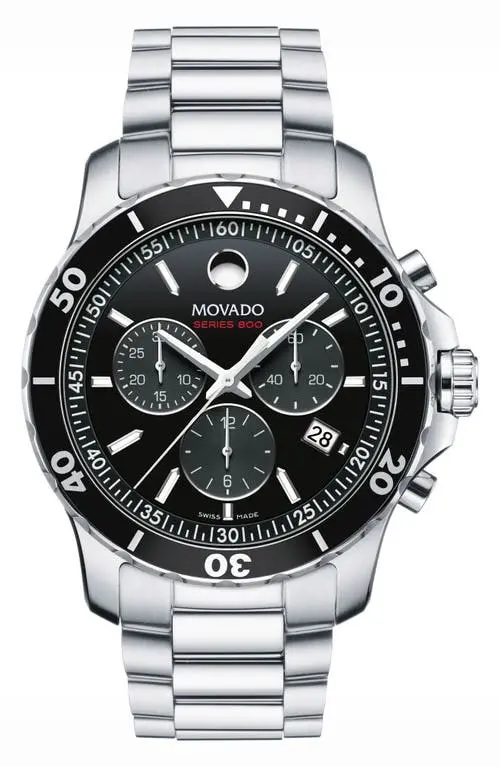 Movado Series 800 Chronograph Bracelet Watch - Silver/ Black/ Silver