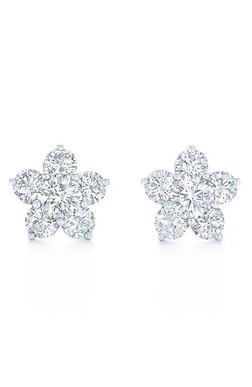 Kwiat Floral Cluster Diamond Stud Earrings - White Gold