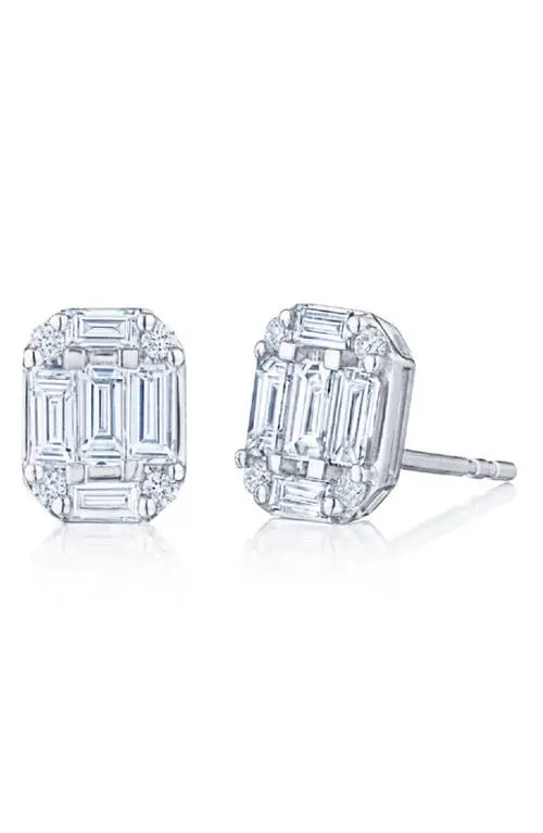 Kwiat Baguette Sunburst Diamond Stud Earrings - White Gold/diamond