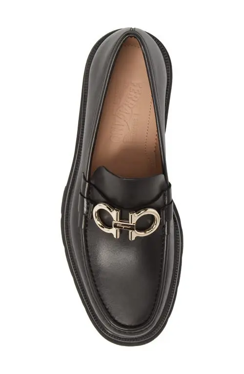 FERRAGAMO Bleecker Reversible Bit Lugged Loafer - Nero Leather