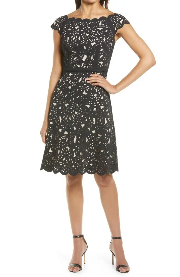 green emerald velvet dress Focus by Shani — Laser Cut Fit & Flare Dress in Hot Pink