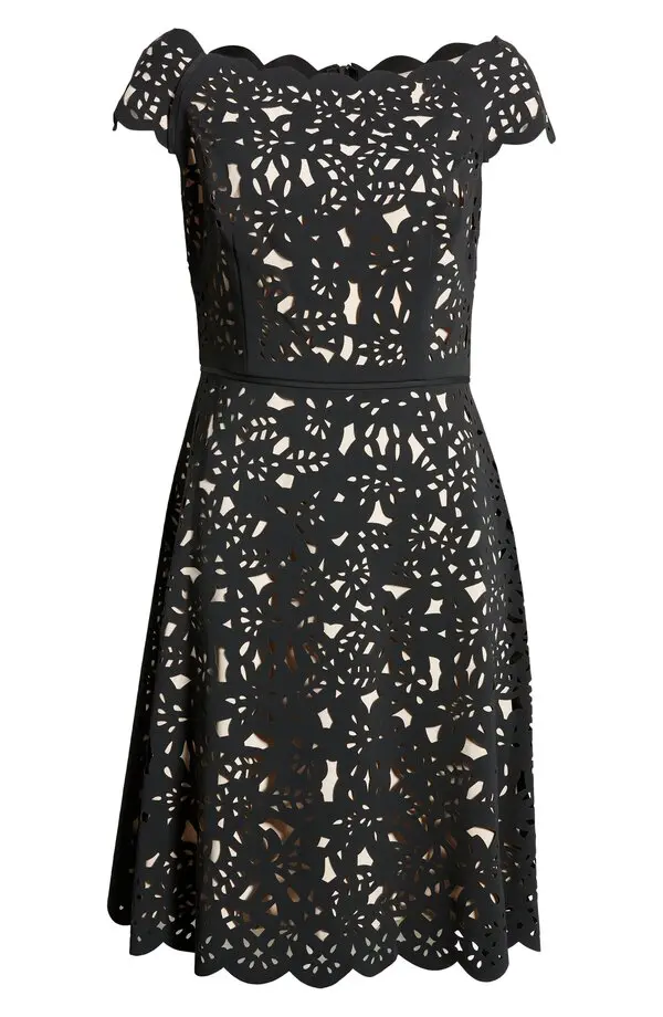 Shani Laser Cut Floral Fit & Flare Cocktail Dress In Black/ Nude - 25% Off  | Editorialist
