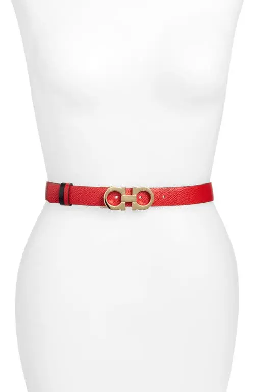 FERRAGAMO Reversible Gancini Leather Belt - Lipstick/nero