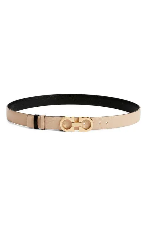 FERRAGAMO Reversible Gancini Leather Belt - Macadamia/ Nero