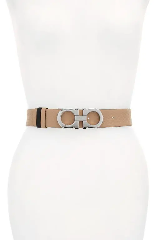 FERRAGAMO Reversible Gancini Leather Belt - New Bisque