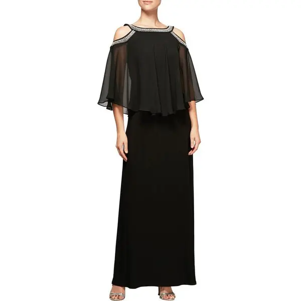 Alex Evenings Embellished Cold Shoulder Gown