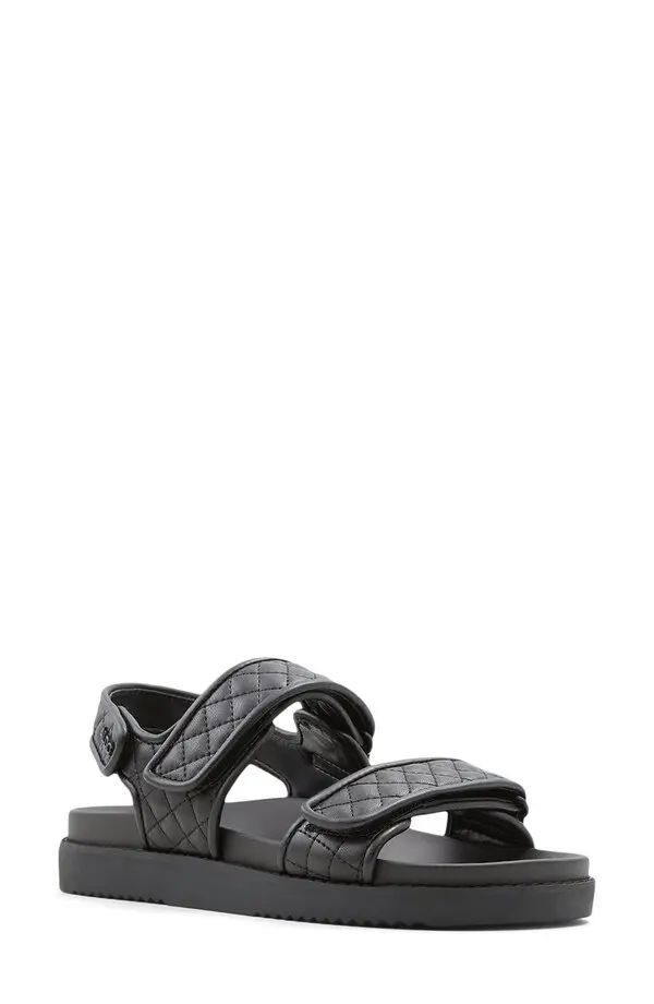 ALDO black faux leather sandals ALDO Elyna double buckle footbed sandals in black leather | ASOS main image 2