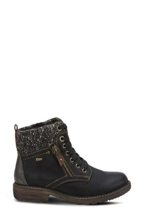 SPRING STEP SHOES Khazera Lace-up Boots - Black Faux Leather