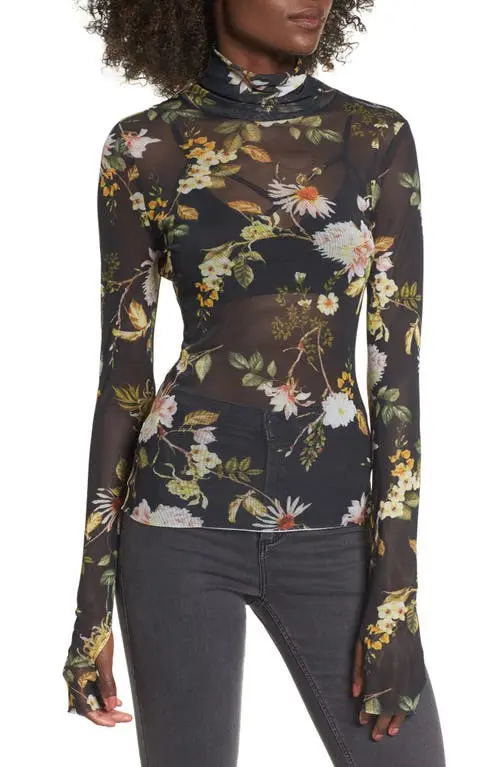 AFRM Zadie Semi Sheer Turtleneck - Noir Floral