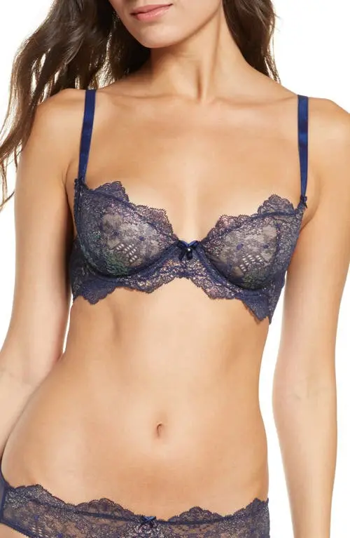 DITA VON TEESE Metallic Lace Underwire Bra - Navy