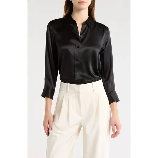L'Agence Dani Silk Charmeuse Blouse - Black/black