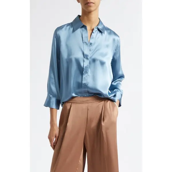 L'Agence Dani Silk Charmeuse Blouse - Blue Mist B