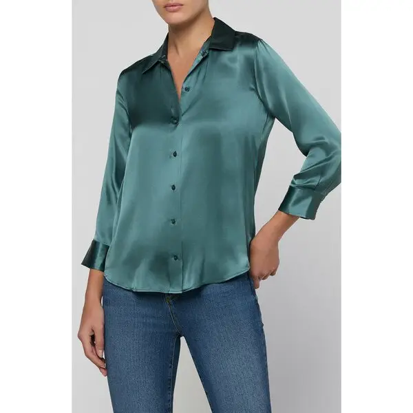 L'Agence Dani Silk Charmeuse Blouse - Cadet Blue