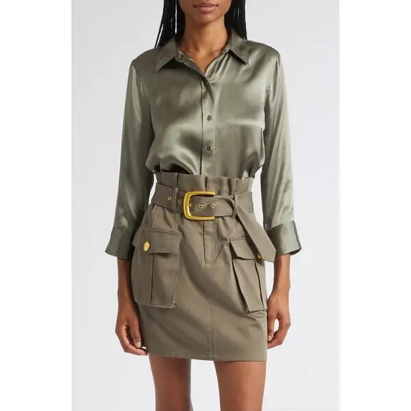 L'Agence Dani Silk Charmeuse Blouse - Smokey Olive