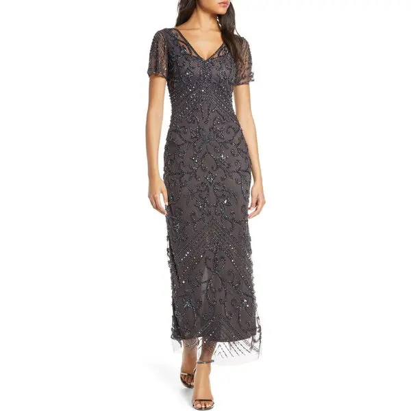 open lace back dress Vintage New With Tags Pissarro Nights charcoal sequin formal dress wit   IndigoStyle Vintage