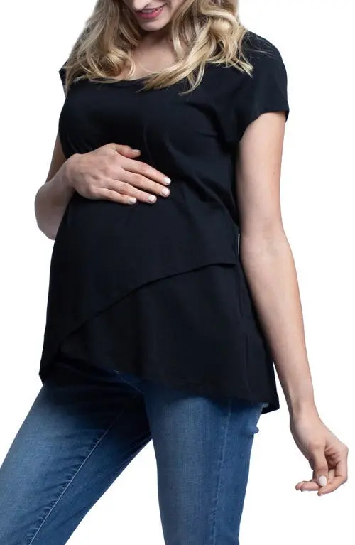 ANGEL MATERNITY Petal Front Maternity/nursing Top - Black