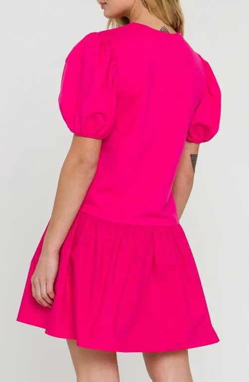 English Factory Puff Sleeve Mini Dress - Fuchsia