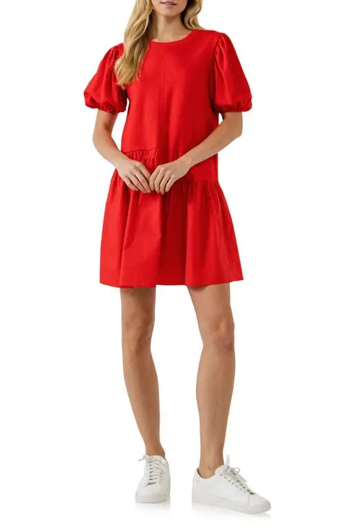 English Factory Puff Sleeve Mini Dress - Red