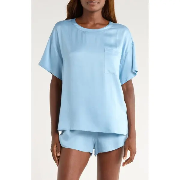 Lunya Washable Silk Tee Short Pajamas - Arctic Sky