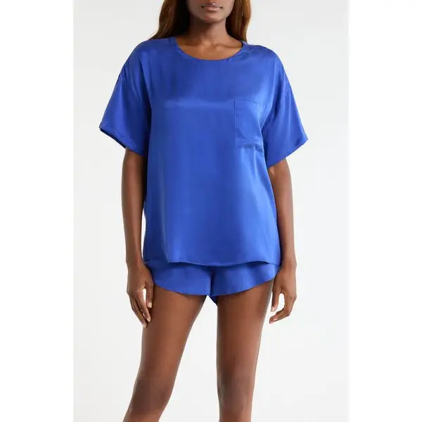 Lunya Washable Silk Tee Short Pajamas - Cobalt Dream