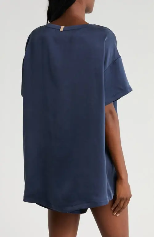 Lunya Washable Silk Tee Short Pajamas - Deep Bluednu