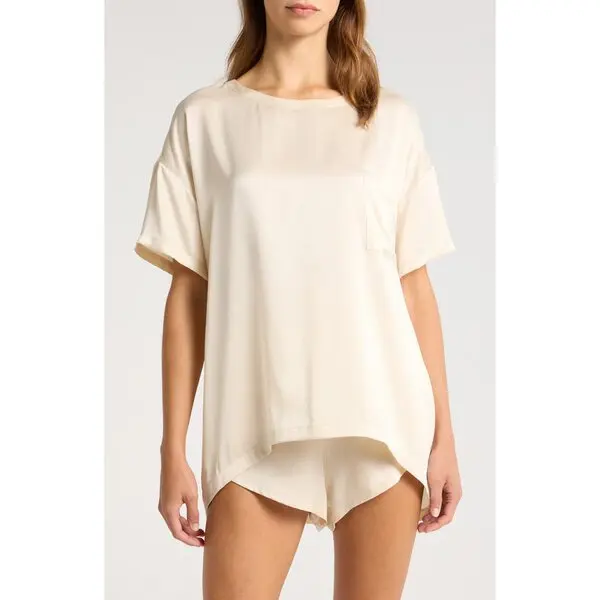 Lunya Washable Silk Tee Short Pajamas - Swan White