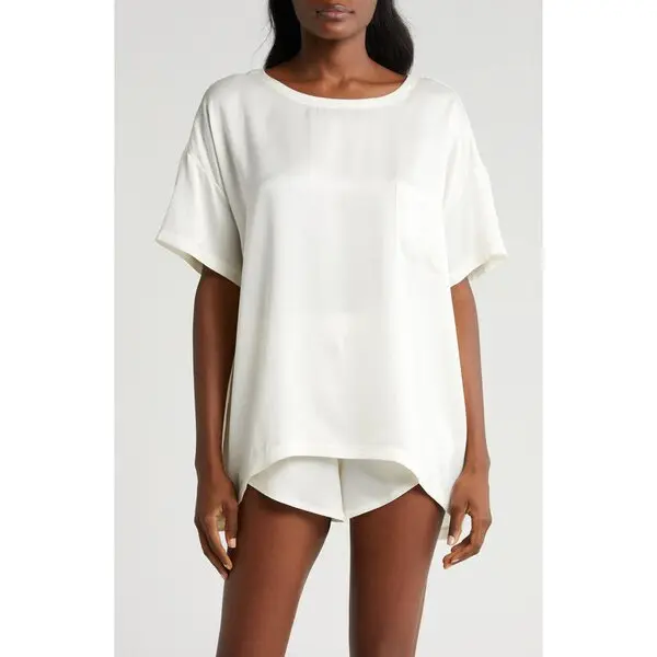 Lunya Washable Silk Tee Short Pajamas - Tranquil White