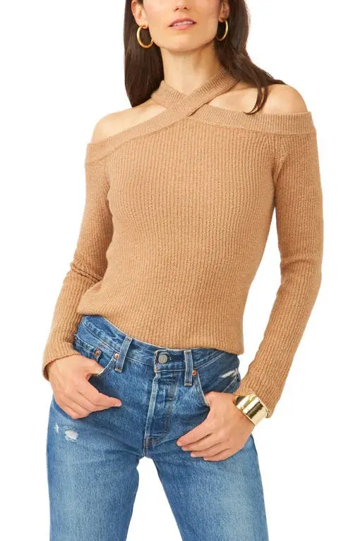 1.State Cross Neck Cold Shoulder Sweater