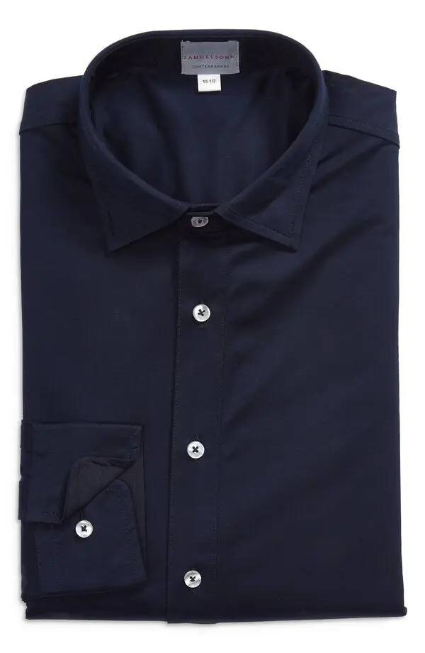 samuelsohn dress shirts Samuelsohn Contemporary Fit Jersey Knit Dress Shirt In Navy - 20% Off