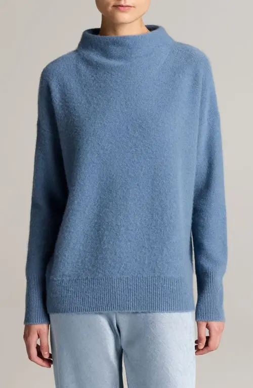Vince Boiled Cashmere Funnel Neck Pullover - Blue Slate