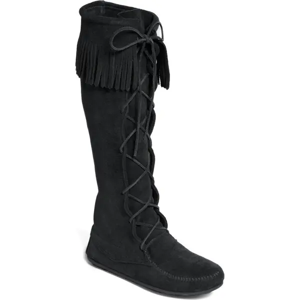Minnetonka Lace-up Boots - Black Suede
