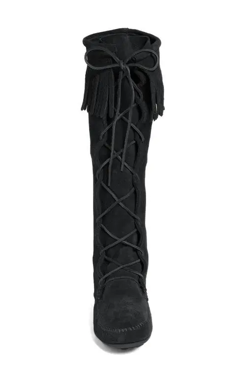 Minnetonka Lace-up Boots - Black Suede