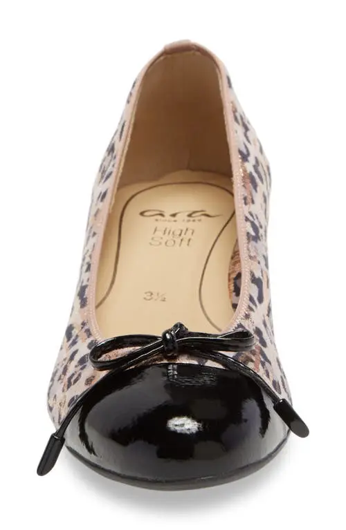 ARA Belinda Ballerina Flat - Black/leopard Print Leather