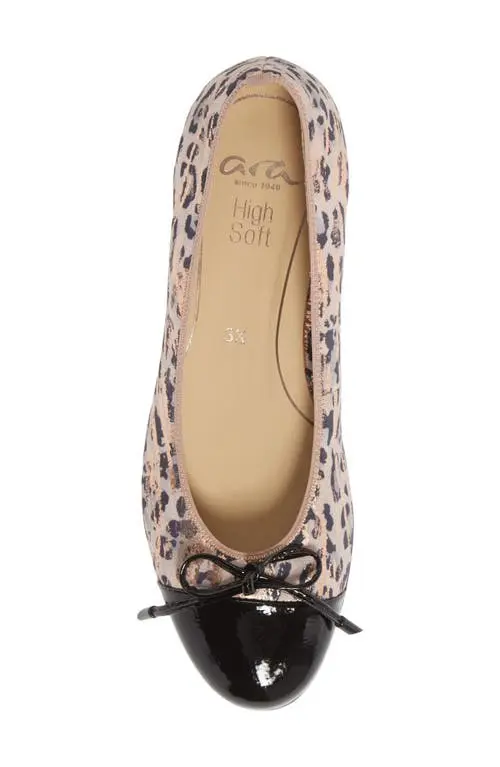 ARA Belinda Ballerina Flat - Black/leopard Print Leather