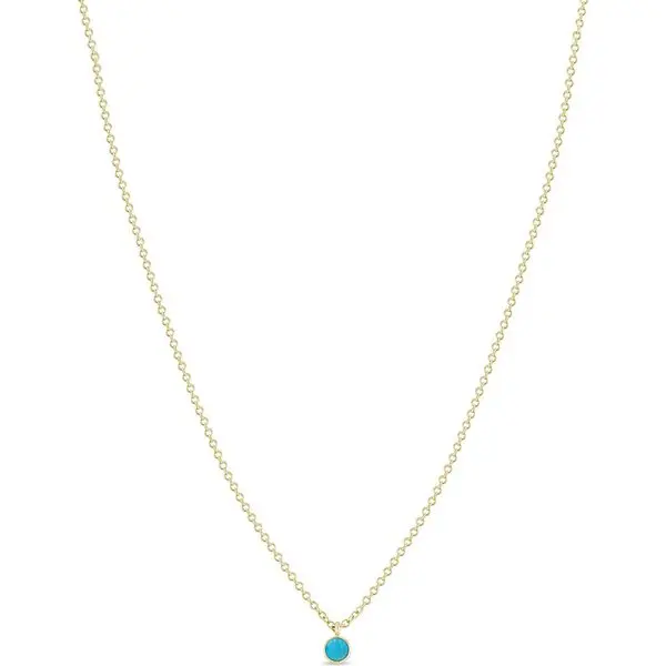 Zoe Chicco 14k Gold Bezel Birthstone Choker Necklace - Yellow Gold/ Turquoise