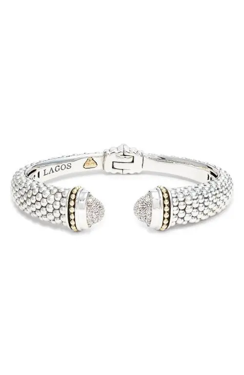 Lagos Caviar Diamond Cuff Bracelet - Silver