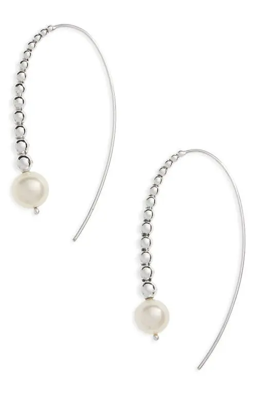 Lagos Threader Pearl Earrings - Silver