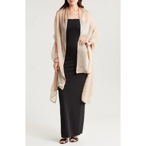 Nordstrom Satin Border Silk Chiffon Scarf - Champagne
