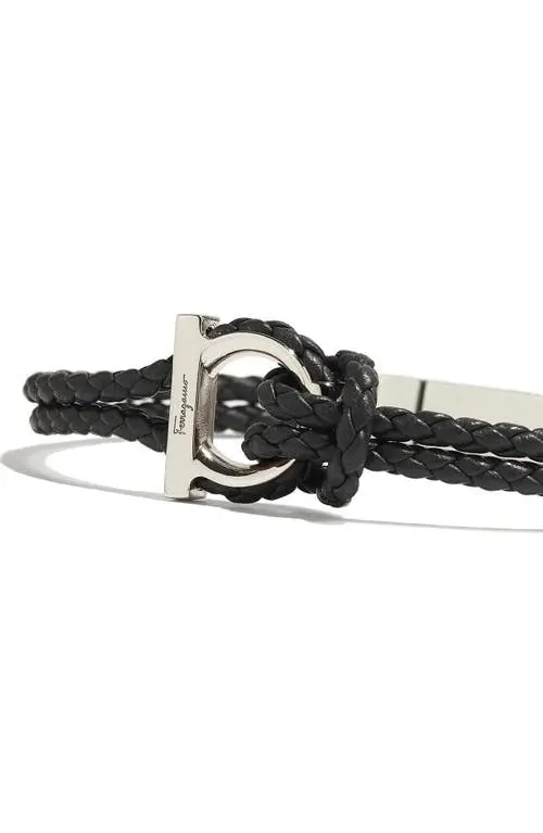FERRAGAMO Braided Leather Bracelet - Black