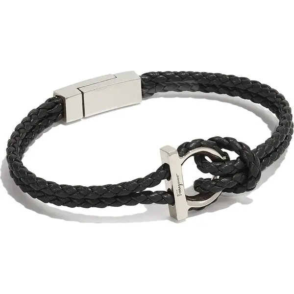 FERRAGAMO Braided Leather Bracelet - Black
