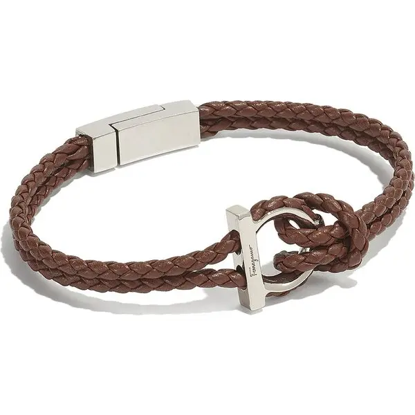 FERRAGAMO Braided Leather Bracelet - Brown