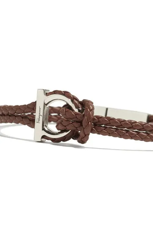 FERRAGAMO Braided Leather Bracelet - Brown