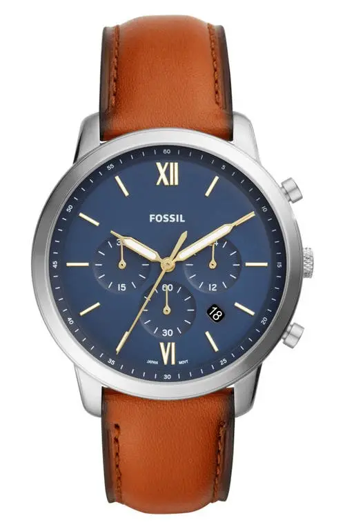 Fossil Neutra Chronograph Strap Watch - Brown/ Blue/ Silver