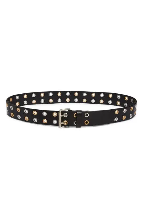 ALLSAINTS Double Prong Leather Belt - Black/warm Brass/antiq Nickel
