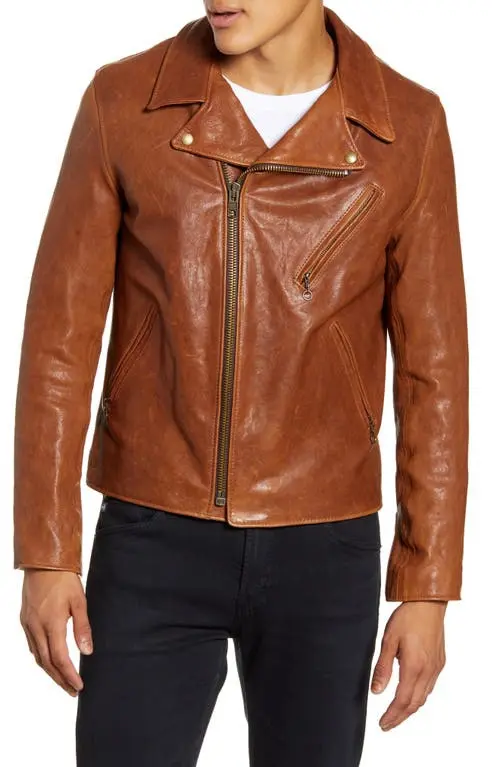 SCHOTT Leather Moto Jacket - Mustang